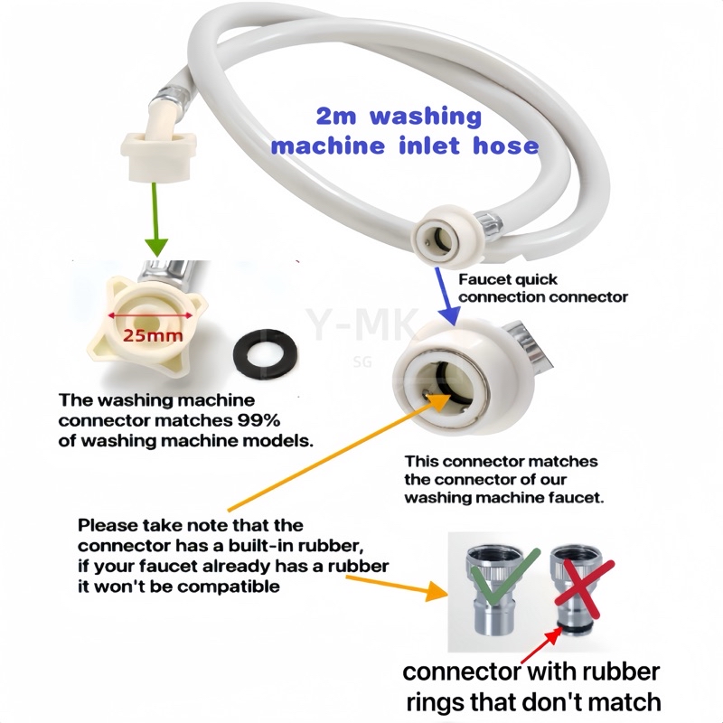 Washer tap inlet hose, quick-connect type with water stop pin, Washing ...