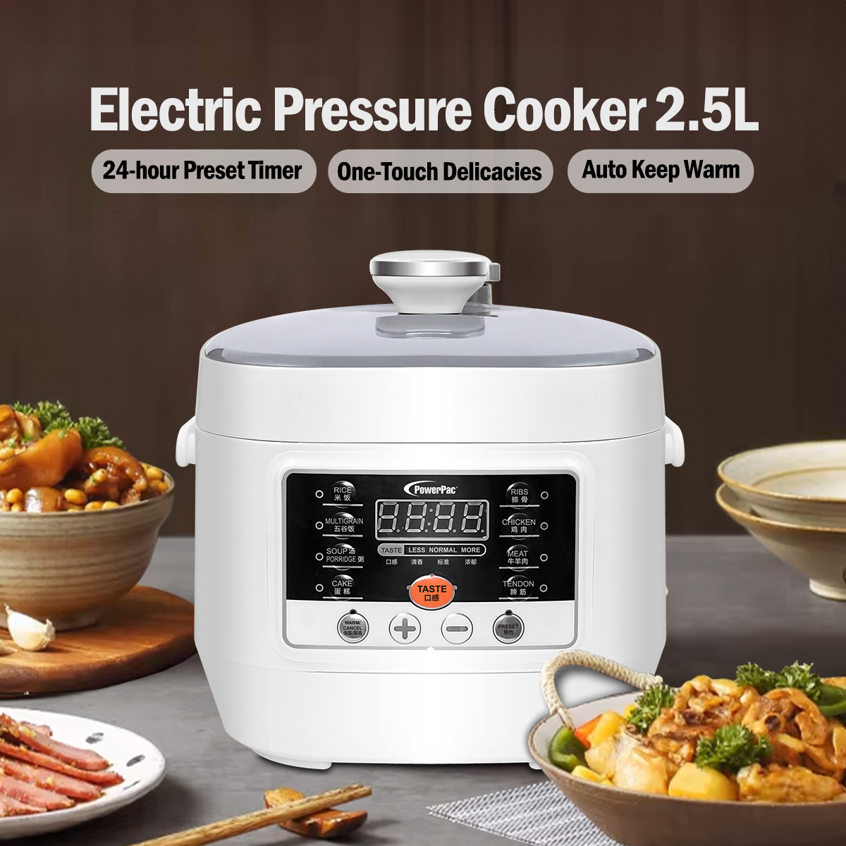 Powerpac Electric Pressure Cooker 2.5L, 7 Safety Features & Multi ...