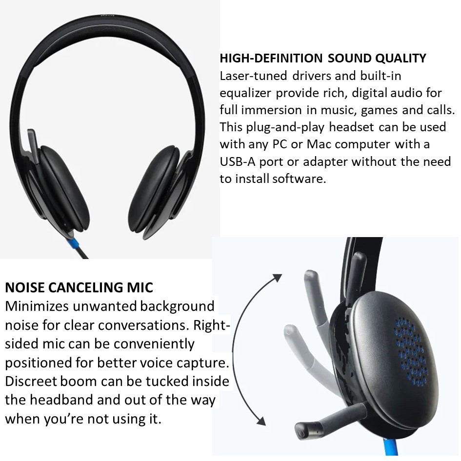 Logitech H540 USB Computer Headset With High-Definition sound and on ...