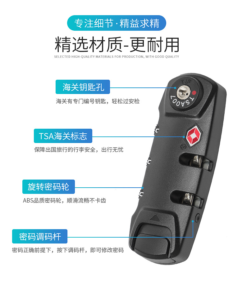 【SG】TSA007 Padlock Luggage Travel Lock 3 Digits Self-Setting Travel ...