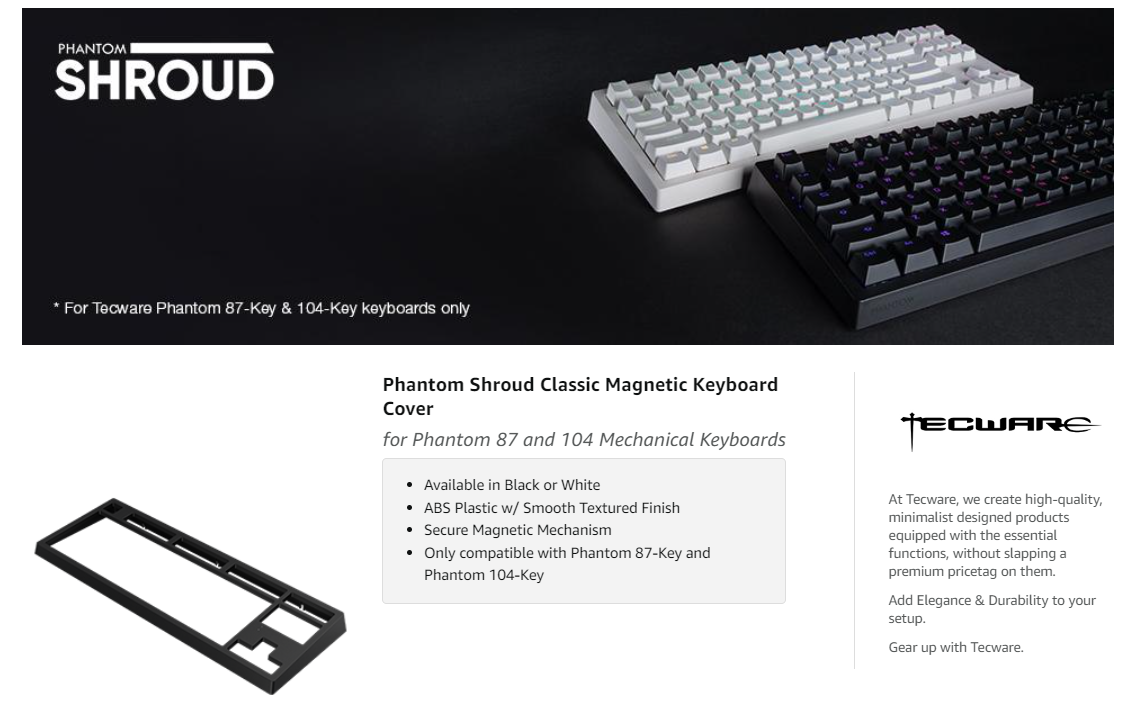 TECWARE Phantom Shroud Classic & V2 Magnetic Top Keyboard Cover for ...
