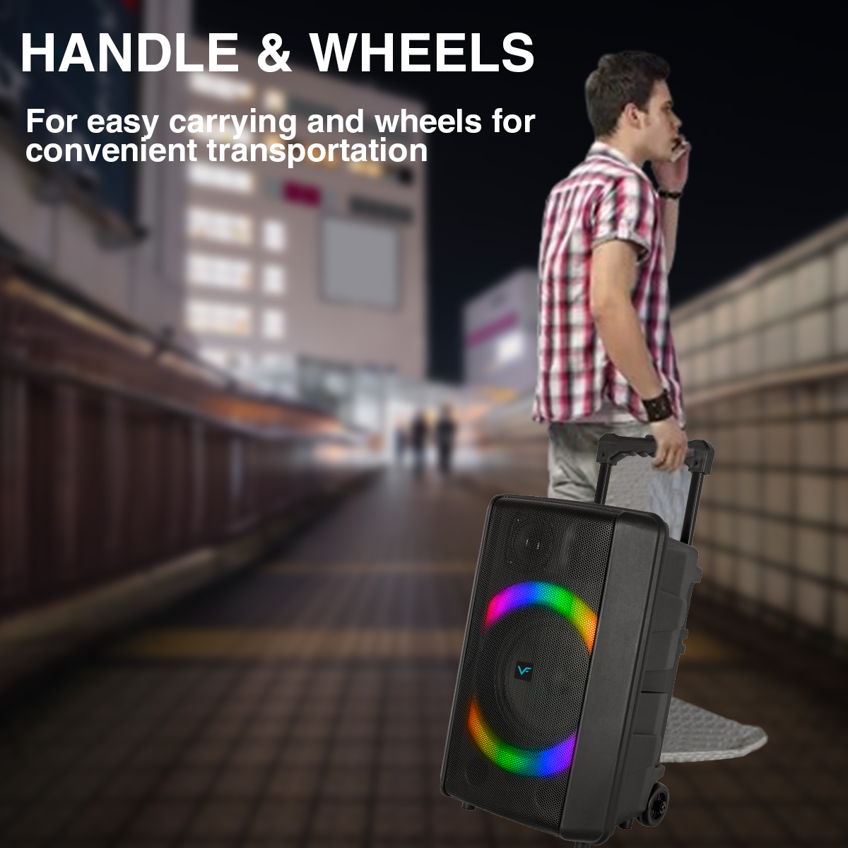 VINNFIER TANGO 600 WMV Portable Trolley Bluetooth Speaker RGB Lights, with 2 Wireless Microphone ...