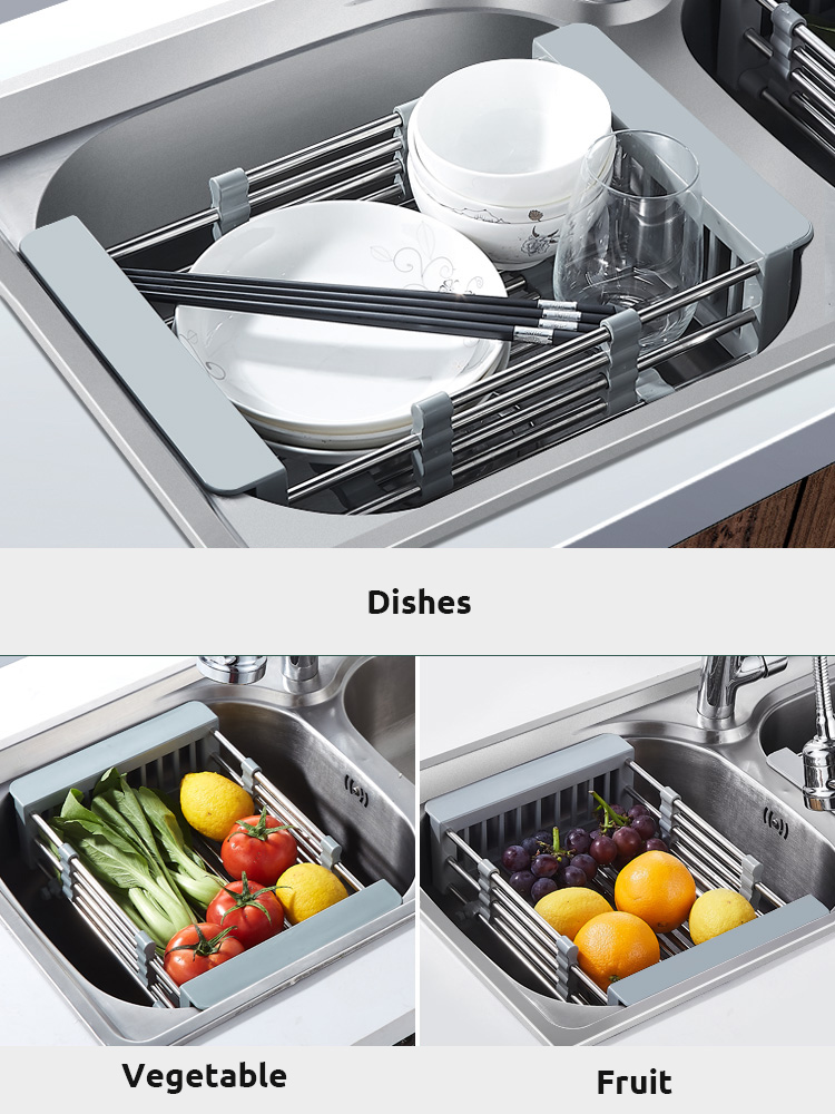 🇸🇬【SG stock】Stainless Steel Kitchen Sink Rack / Extendable Dish Drainer ...