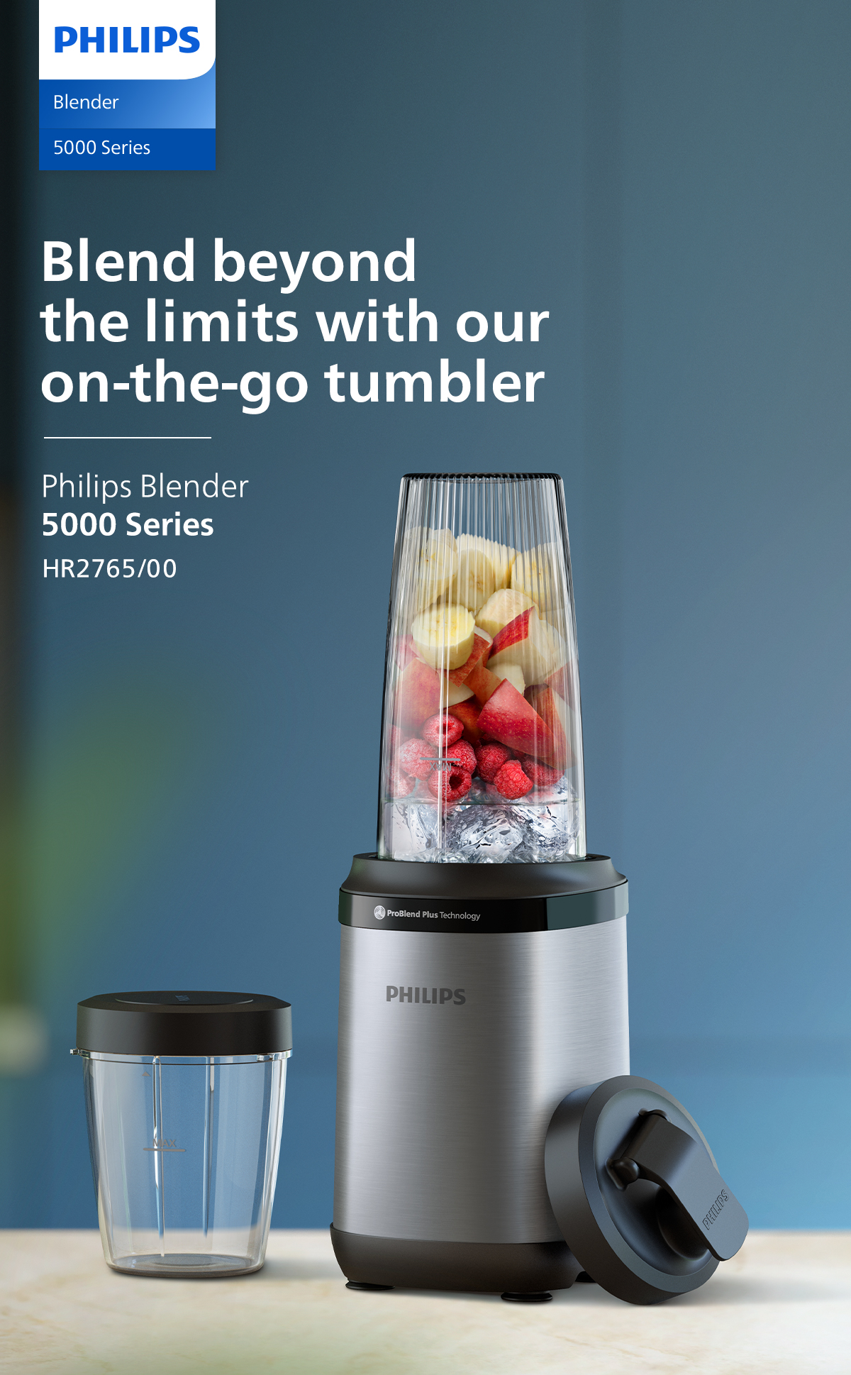 (NEW) PHILIPS Personal Blender 5000 Series – HR2765/00, 700ml + 300ml BPA-free Tumbler, 800W ...