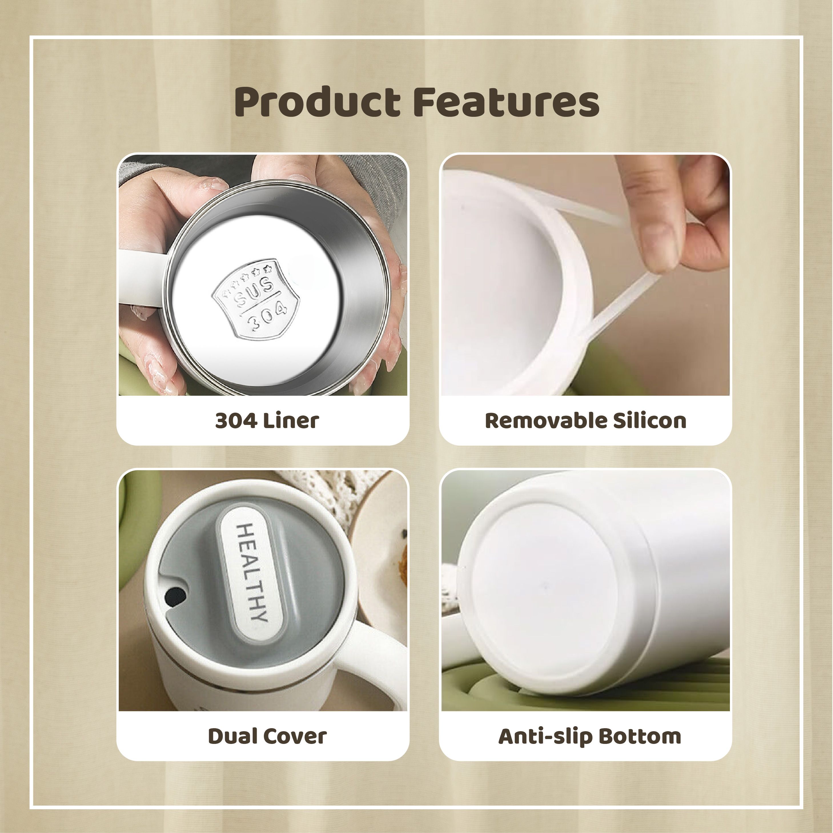 Personalised 500ml SUS316 Mug with Lid | Coffee Mug Non-slip Leak-Proof ...