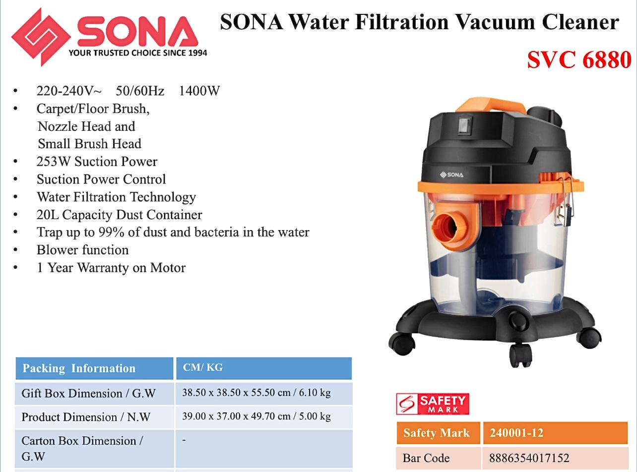 Sona Water Filtration System (Dry & Wet) Vacuum Cleaner SVC6880 | SVC ...