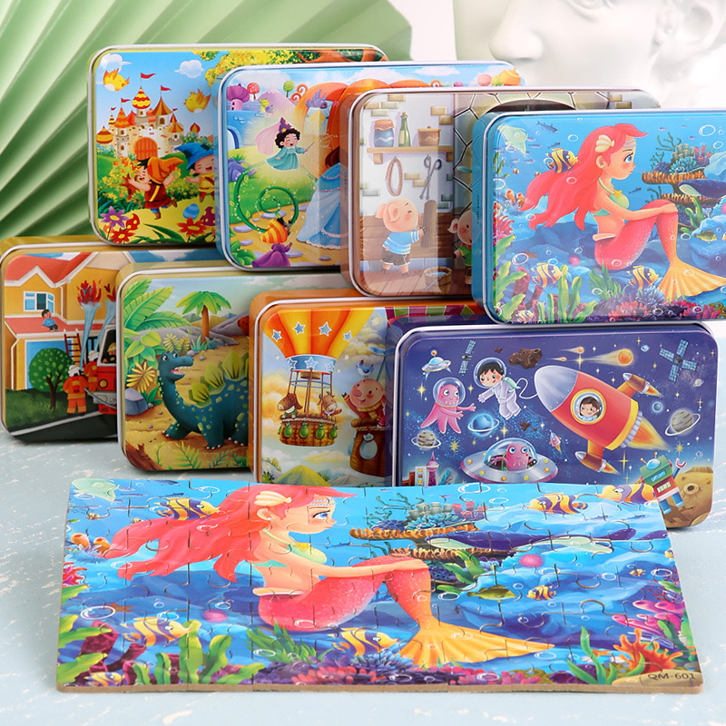 SG Stock Cartoon Wooden Jigsaw Puzzle Tin Box Birthday Party Gift Set ...