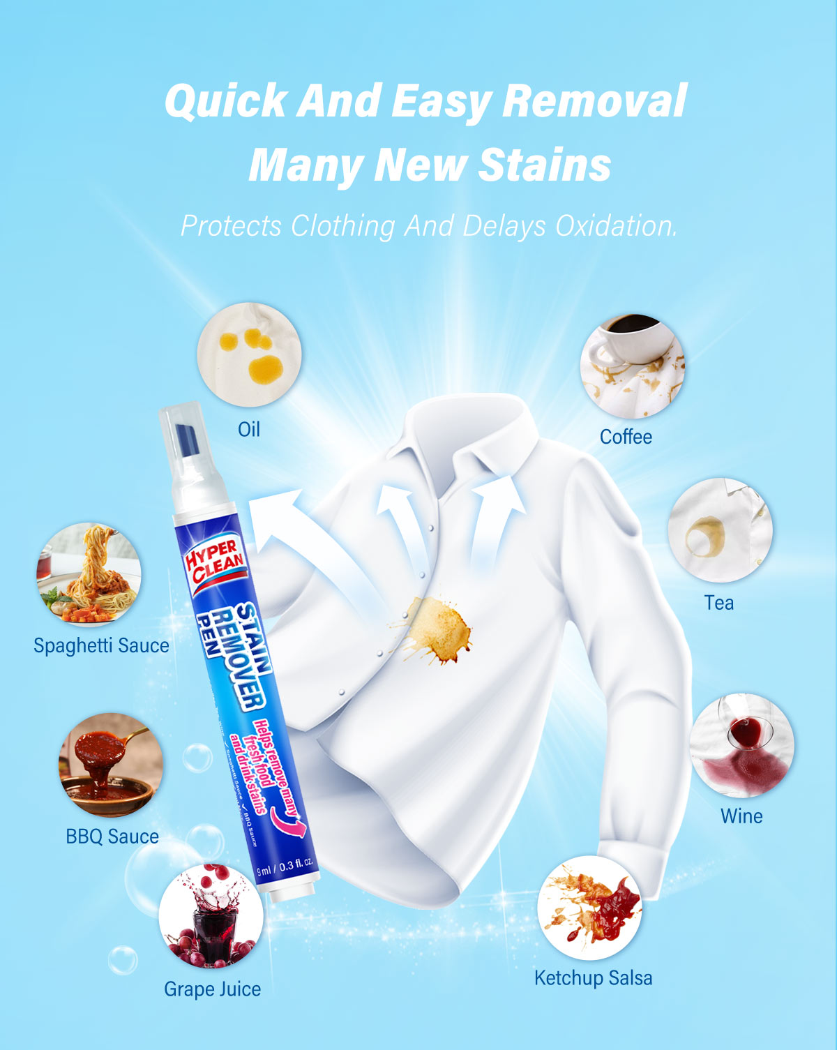 HYPERCLEAN Fabric Stain Remover Pen Multifunctional Portable Liquid ...