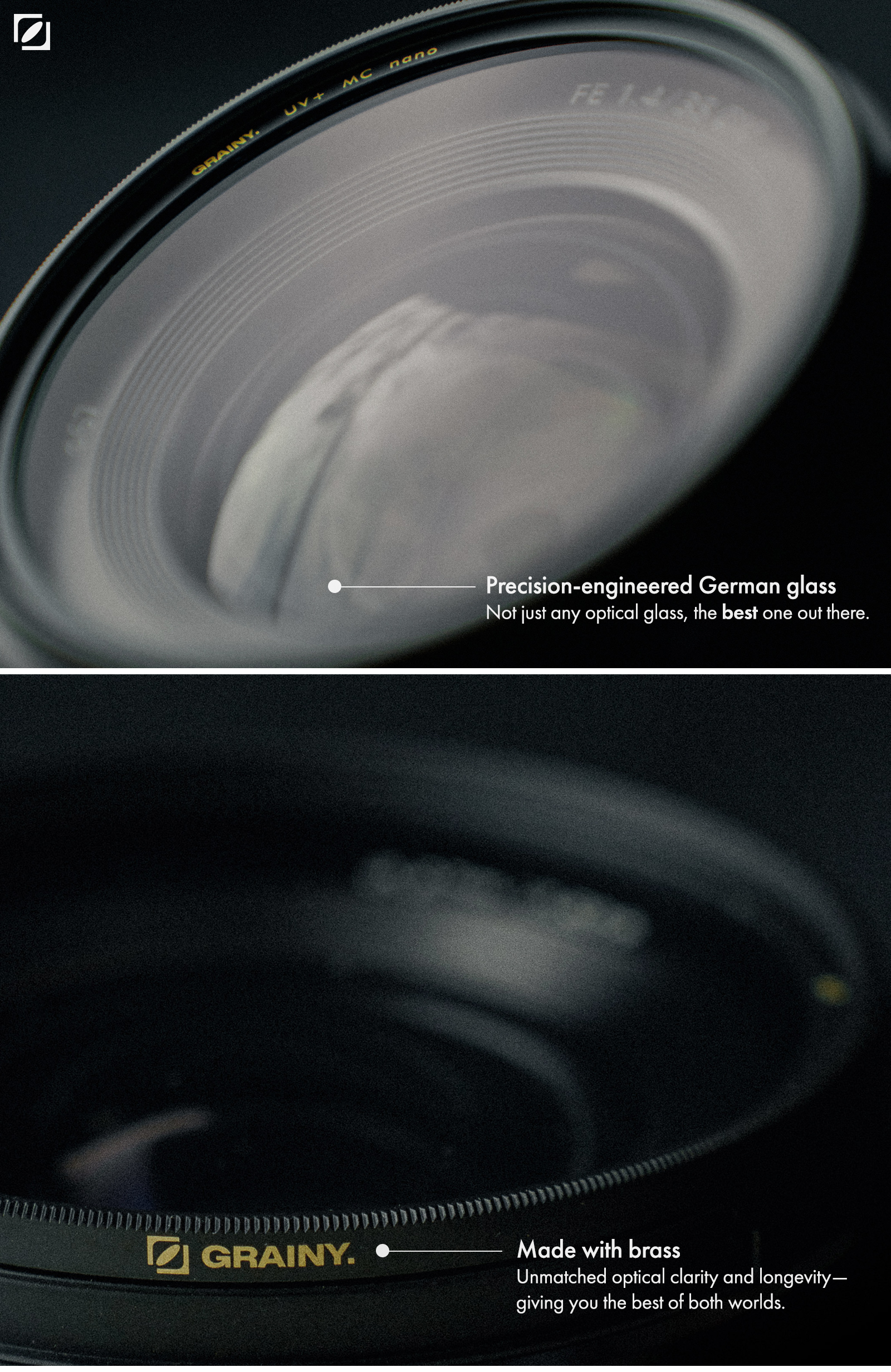 GRAINY. Slim Brass MC UV Filter with German Optical Glass 99% Light ...