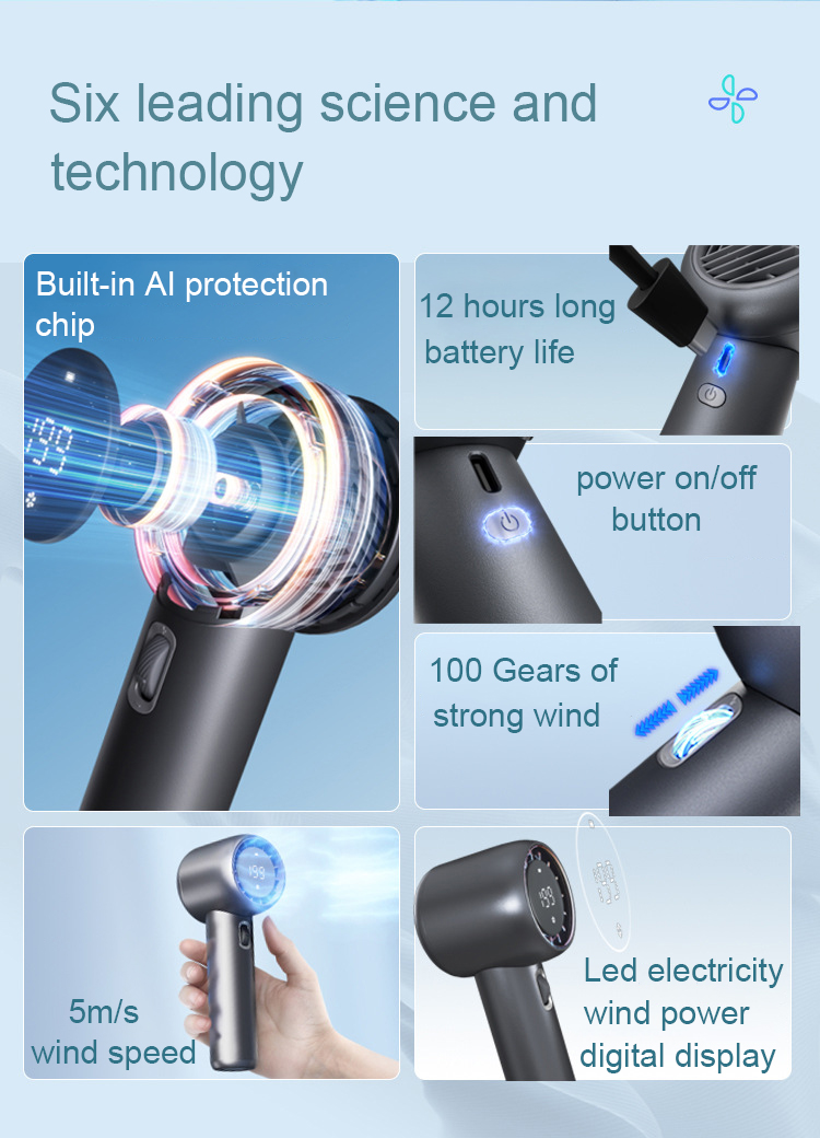 🇸🇬SG Portable Handheld Fan Strong Wind 199 Gear Wind Speed Rechargeable ...