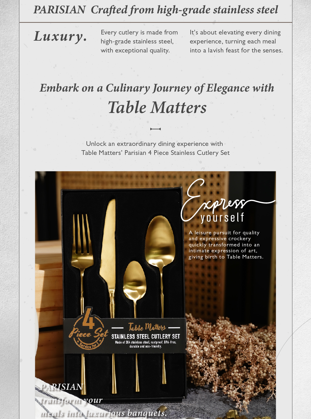 Table Matters - Parisian 4 Piece Stainless Steel Cutlery Set (Silver ...