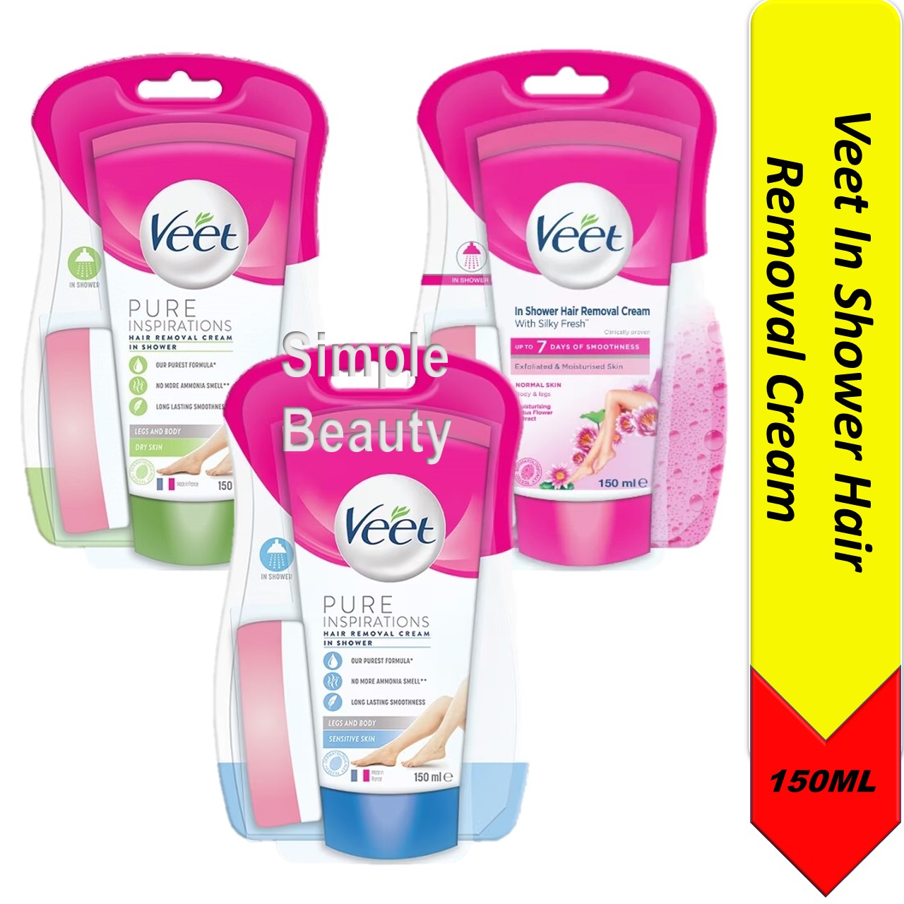 Veet In Shower Hair Removal Cream Normal Dry Sensitive Skin, 150ml ...