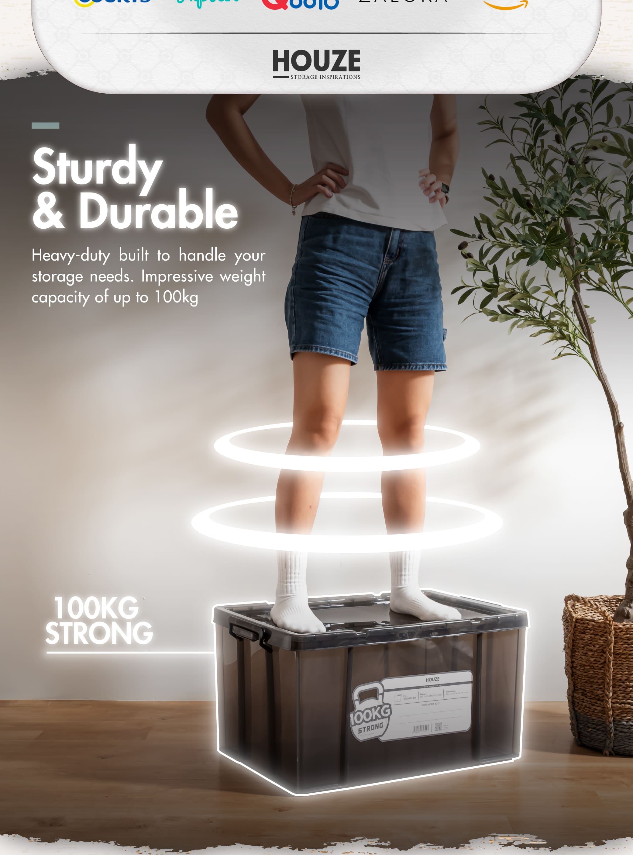 [HOUZE] 'STRONG' Storage Box 4 Sizes 30L|44L|75L|100L (Smoke Grey ...