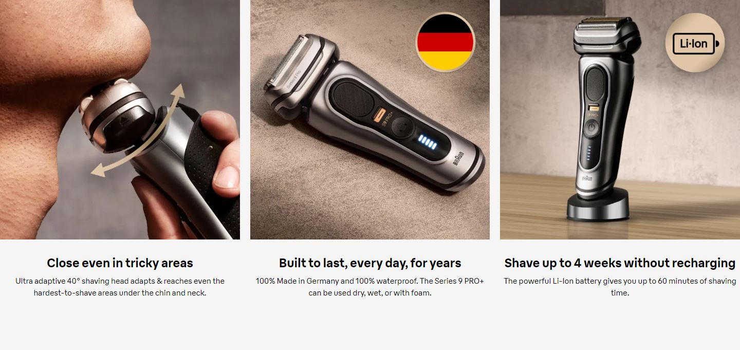 Braun Series 9 Pro+ 9517s Electric Shaver for Men Rechargeable Wet ...