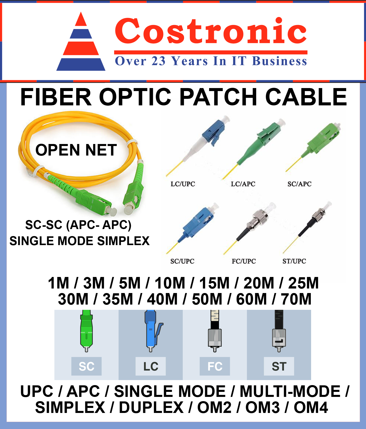 Fiber Optic Patch Cable ( 1M up-to 70M in Length/UPC/APC/SC/LC/ST/FC ...