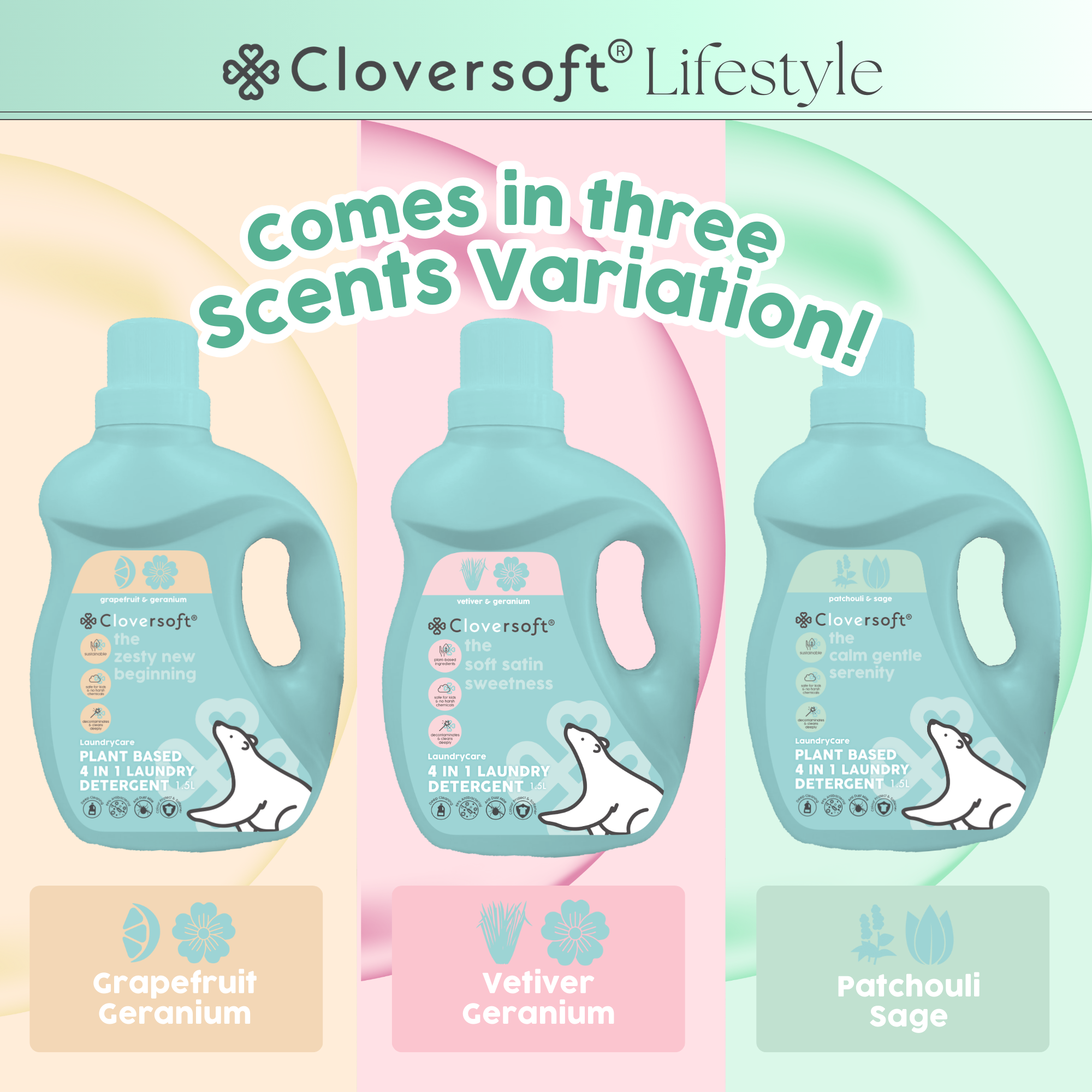 [Cloversoft Official] 4 in 1 Laundry Detergent Plant Based (1.5L ...