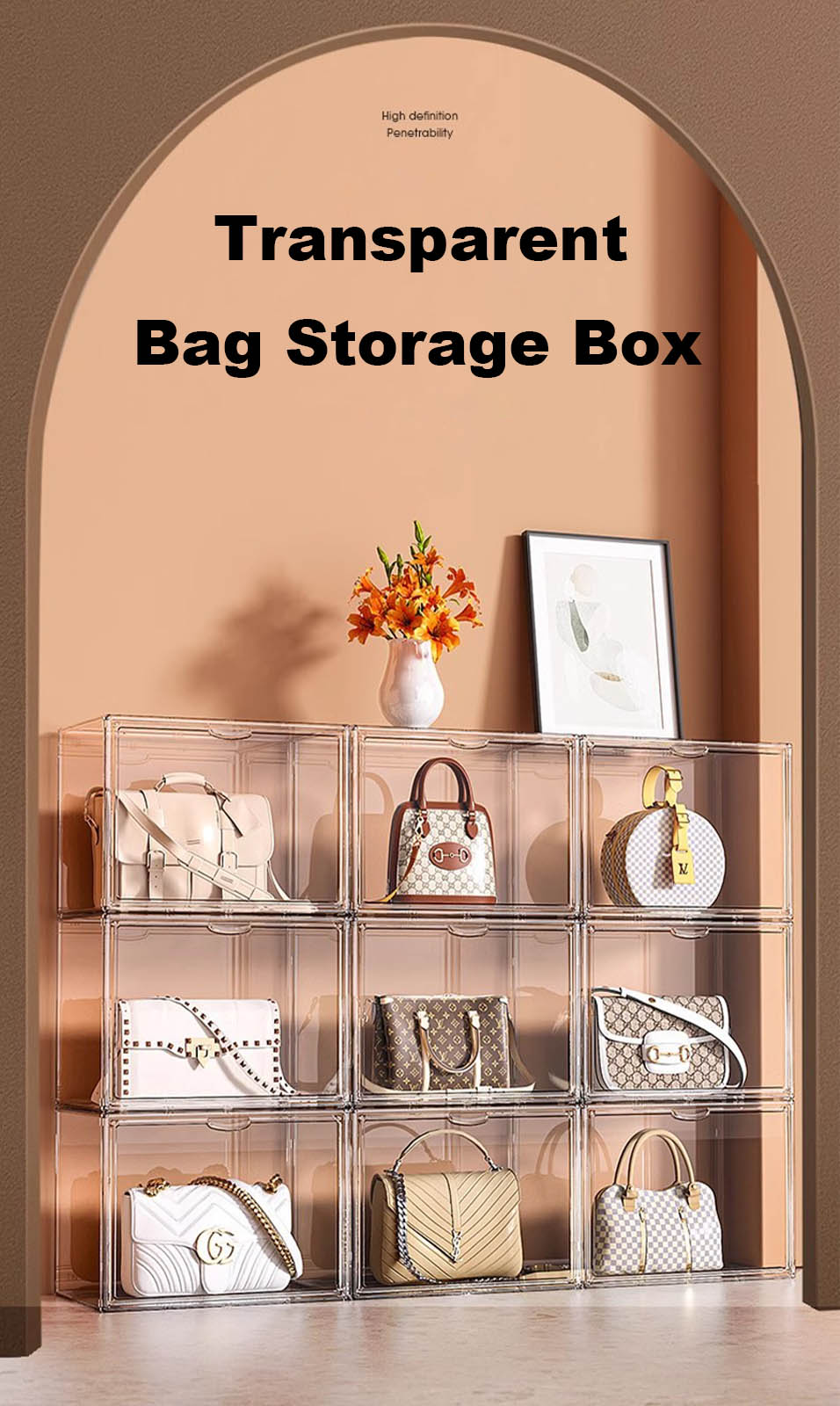 Salvo Full Acrylic Bag Box Stackable Bag Display Box Transparent Bag ...