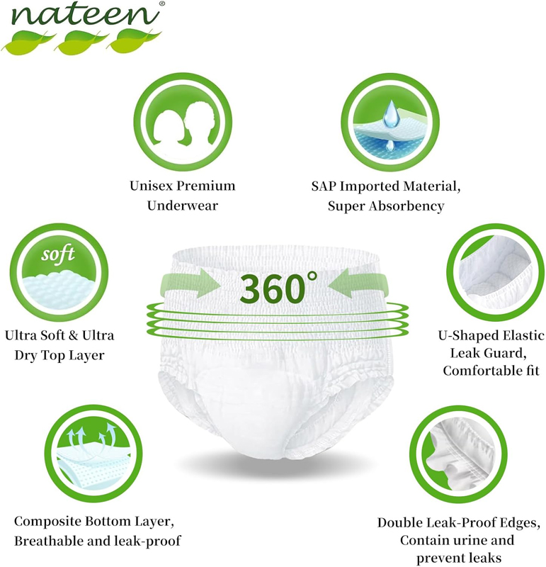 Nateen Hospeen Adult Diaper Pants 10 Count Day Pull Up Incontinence ...