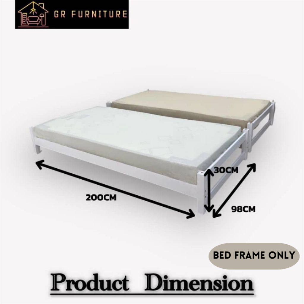GR Furniture Solid Rubber Wood Single Stack Bed Frame Only | Shopee ...