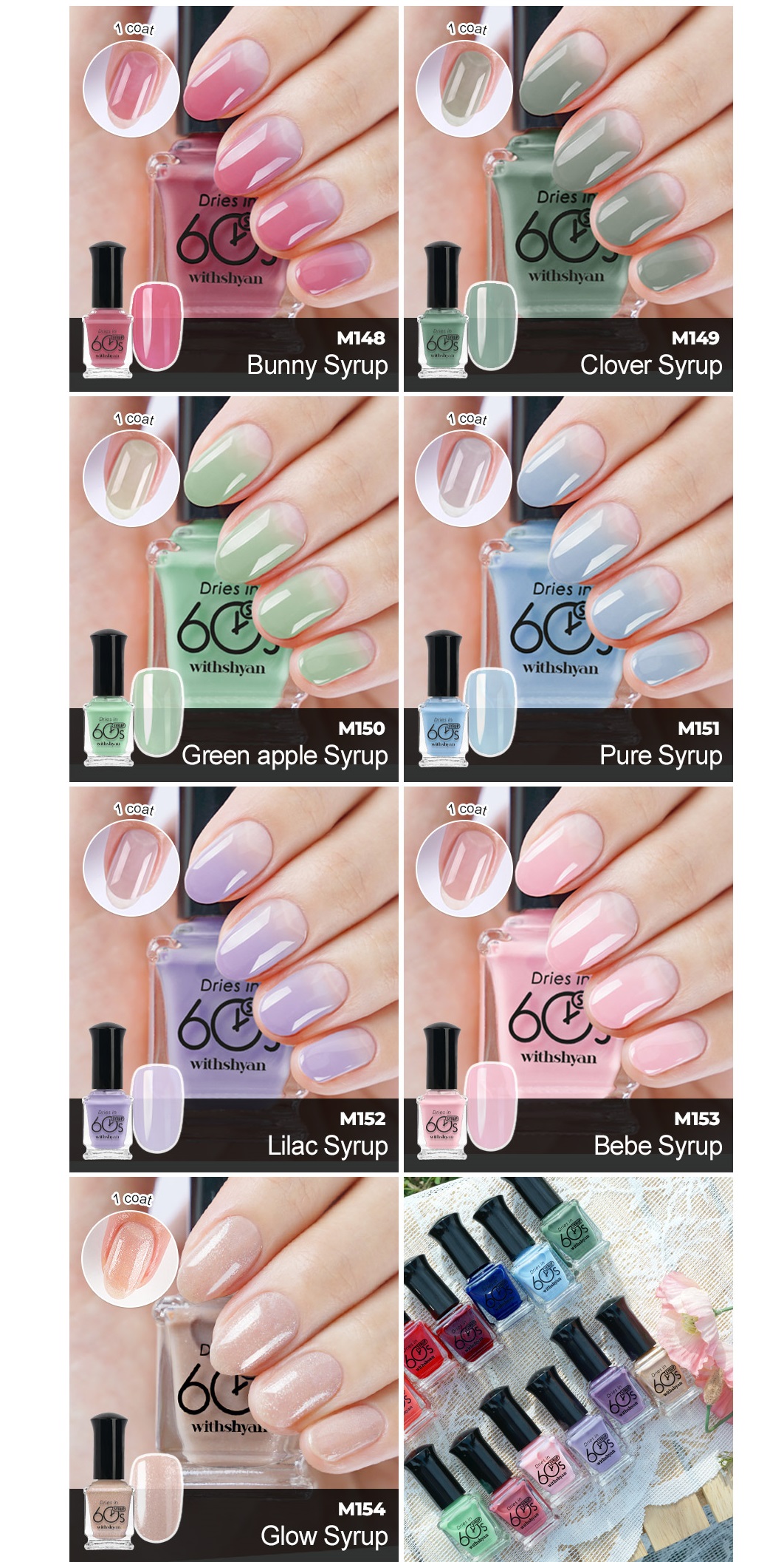 Withshyan 60s Fast Dry Syrup Nail Polish Colors M142 to M154 | Shopee Singapore