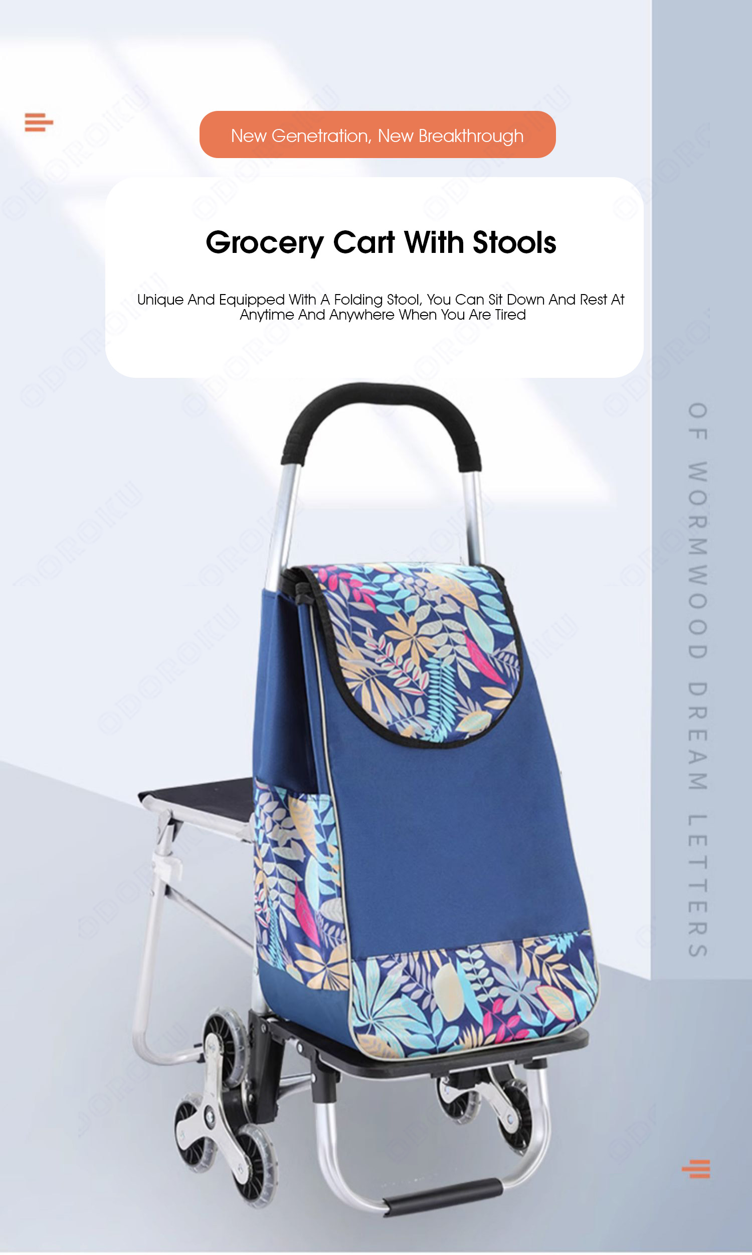 ODOROKU Foldable Aluminum Grocery Cart With Stool Seat For Elderly ...