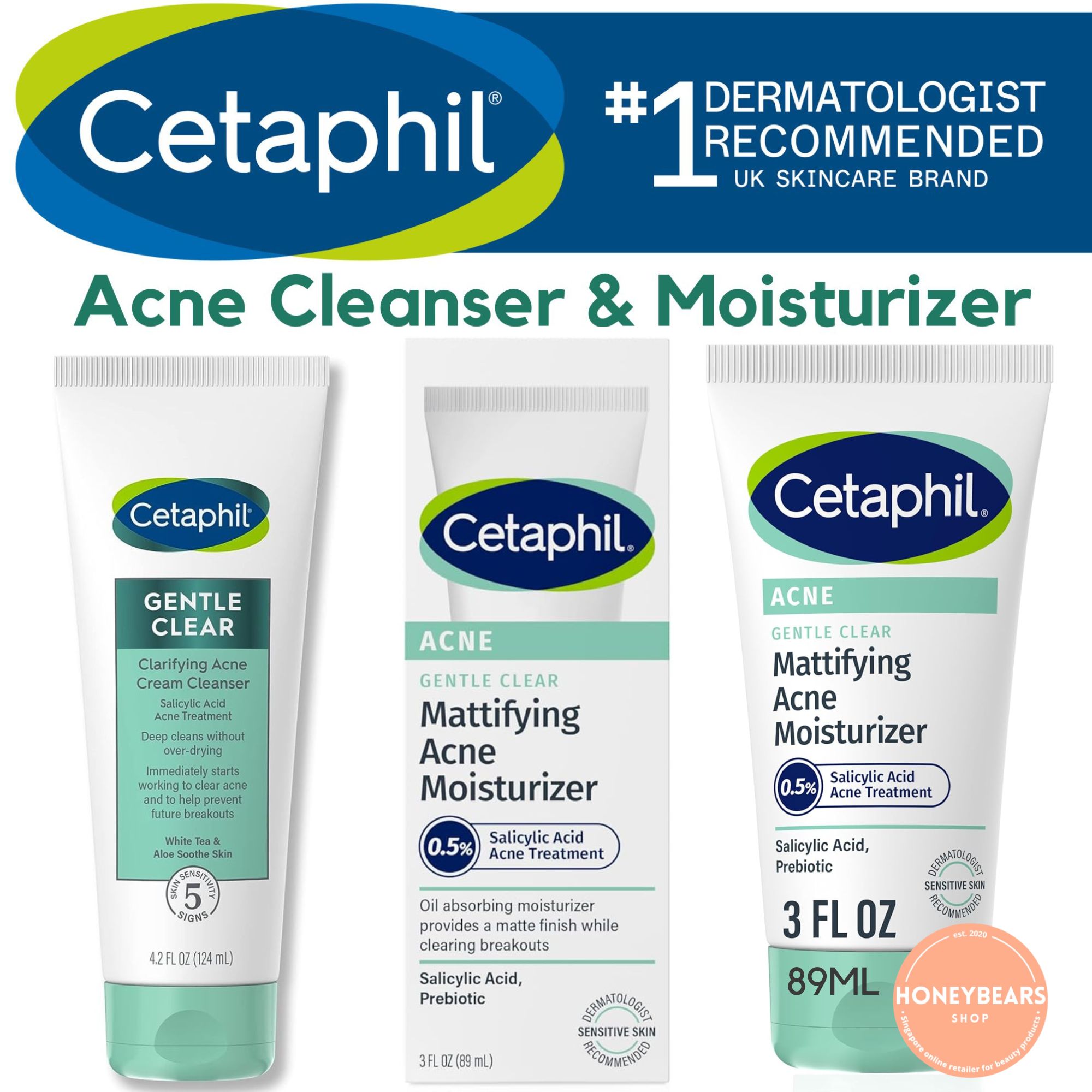 Cetaphil Acne Gentle Clear Face Wash Cleanser and Mattifying Acne Moisturizer | Shopee Singapore