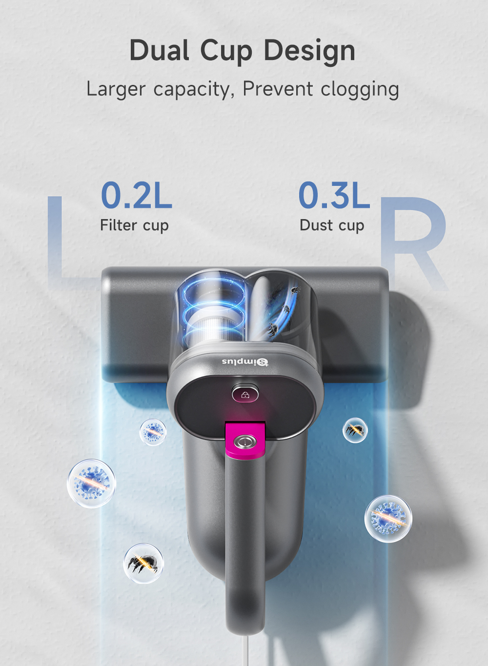 Simplus Dust Mite Vacuum Cleaner | UV Light | 55°C Hot Air Drying | 14 ...