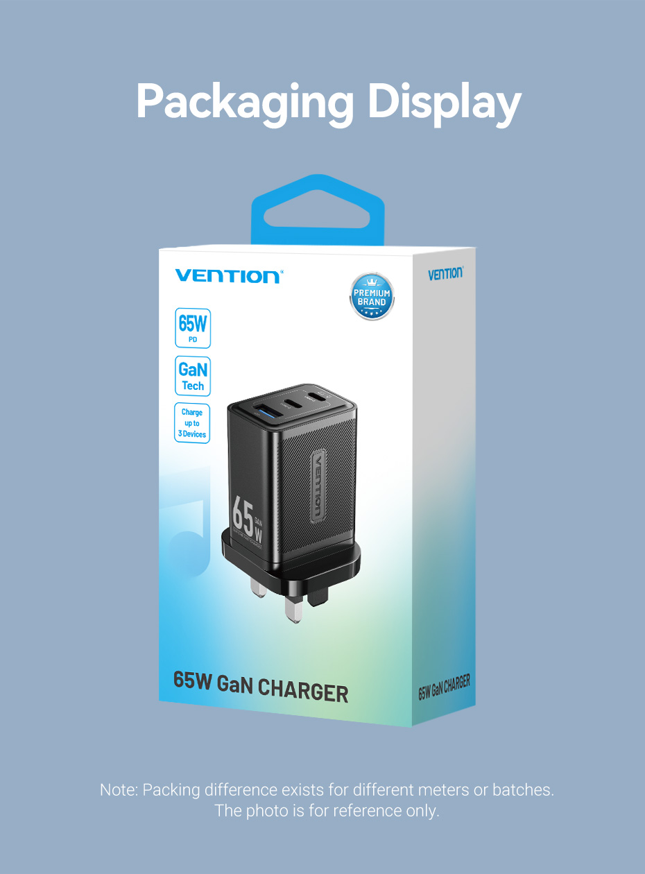 Vention 65W GaN Charger UK Plug 3 Ports Turbo Charging Power Adapter ...