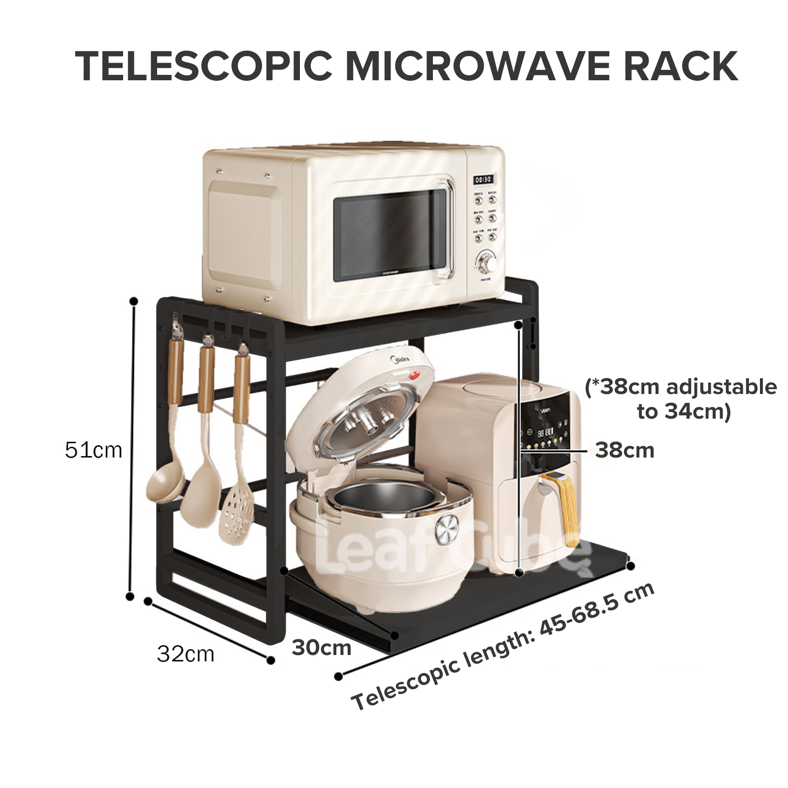 LeafCube Microwave Pull Out Rack Adjustable Oven Rack Kitchen Organizer ...