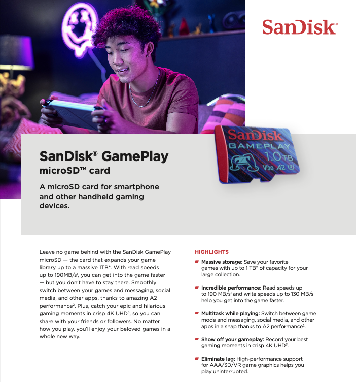 SanDisk GamePlay microSD Card | Mobile Gaming/Handheld Console Gaming/Record Games 256GB 512GB ...