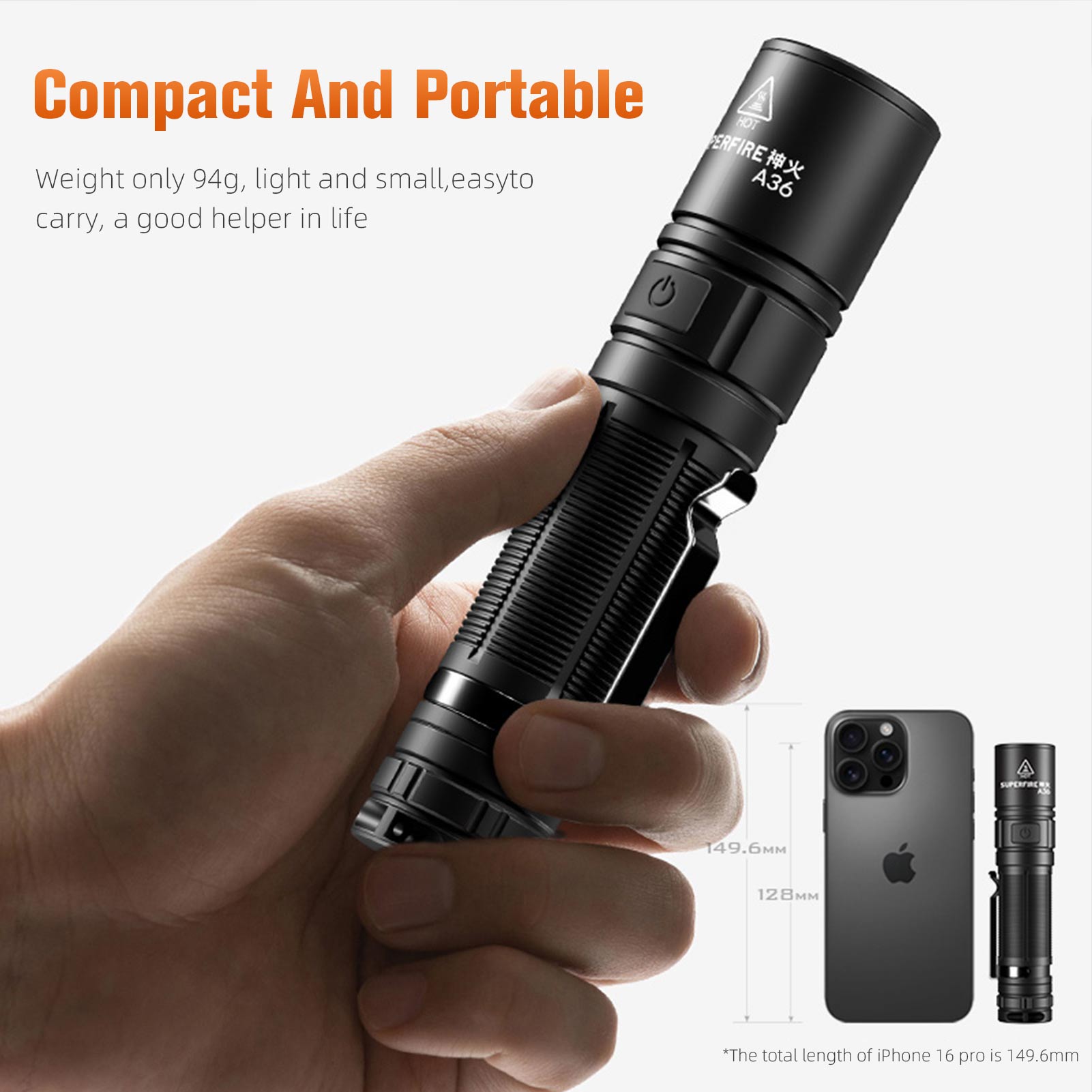 SUPERFIRE A36 12W EDC Bright LED Flashlight 2000mAh Battery 780LM Torch Portable Camping With ...