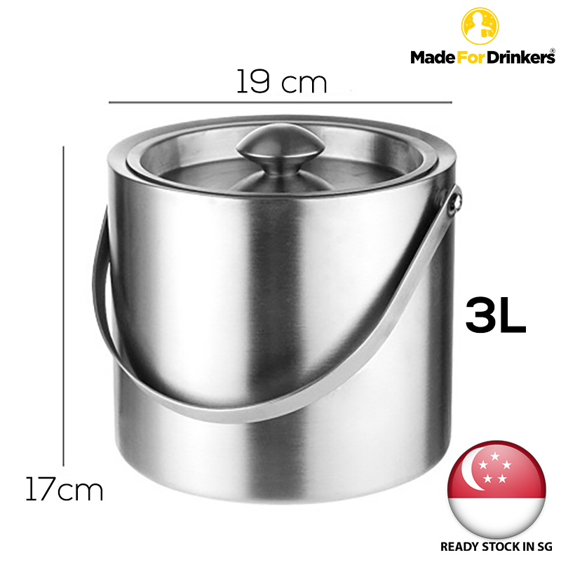 3L Large Double Wall Stainless Steel Ice Bucket - Insulation with Lid ...