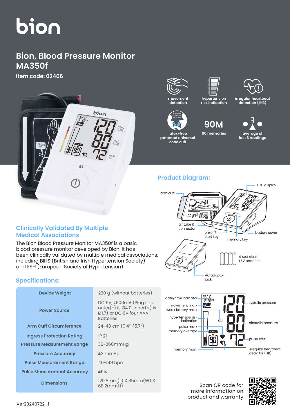 Bion MA350f Blood Pressure Monitor with cuff | High Blood Pressure ...