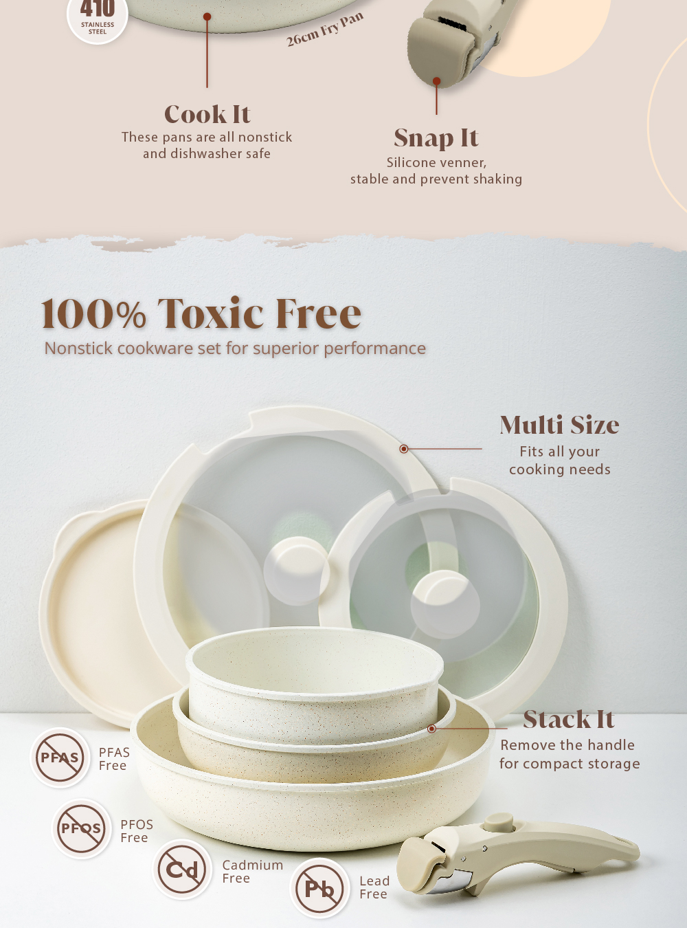 Table Matters -SnapChef Cookware Set with Detachable Handles [Frying ...