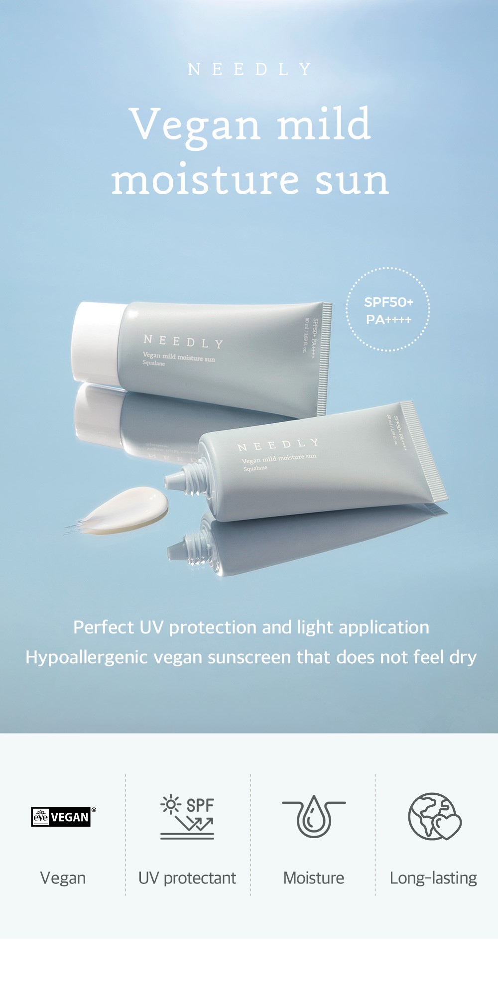 [NEEDLY] Vegan Mild Moisture Sun Squalane SPF 50+ PA++++ 50ml | Shopee ...