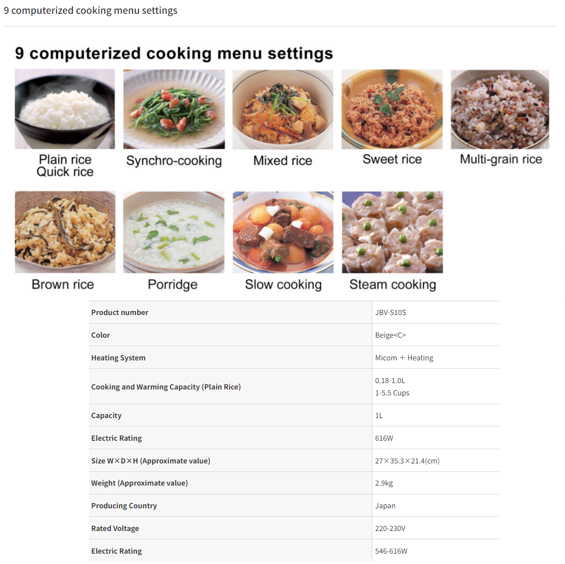 TIGER JBV-S10S 1L MICROCOMPUTER CONTROLLED RICE COOKER MADE IN JAPAN ...