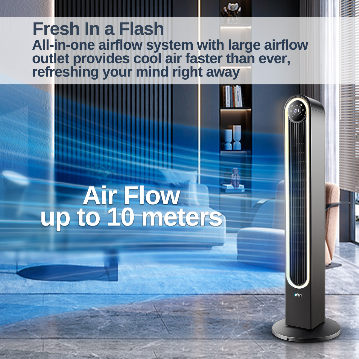 iFan 42" DC Bladeless Tower Fan – Remote Control, Oscillation, Timer ...