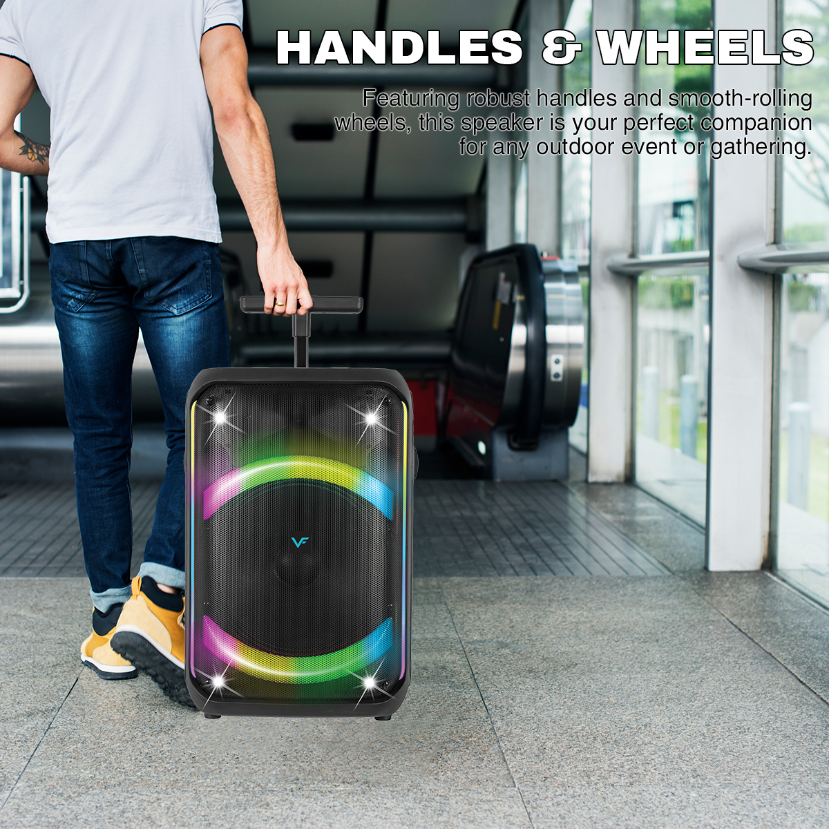 VINNFIER TANGO 600 WMV Portable Trolley Bluetooth Speaker RGB Lights, with 2 Wireless Microphone ...