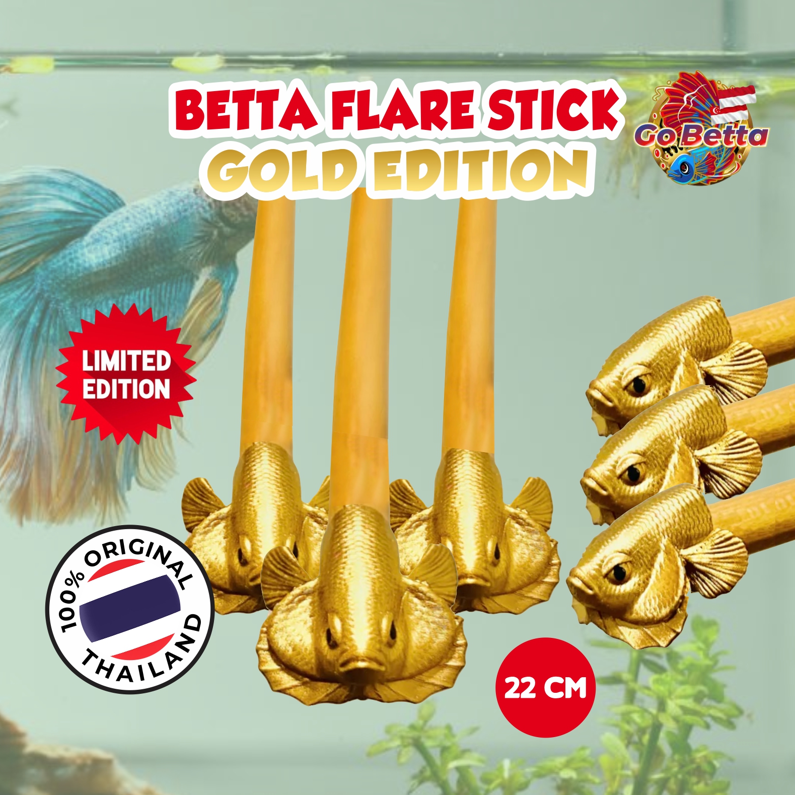 🇸🇬 🐟 PREMIUM SUPER RARE BETTA FLARE STICK 🐟 Gold Limited Edition ...
