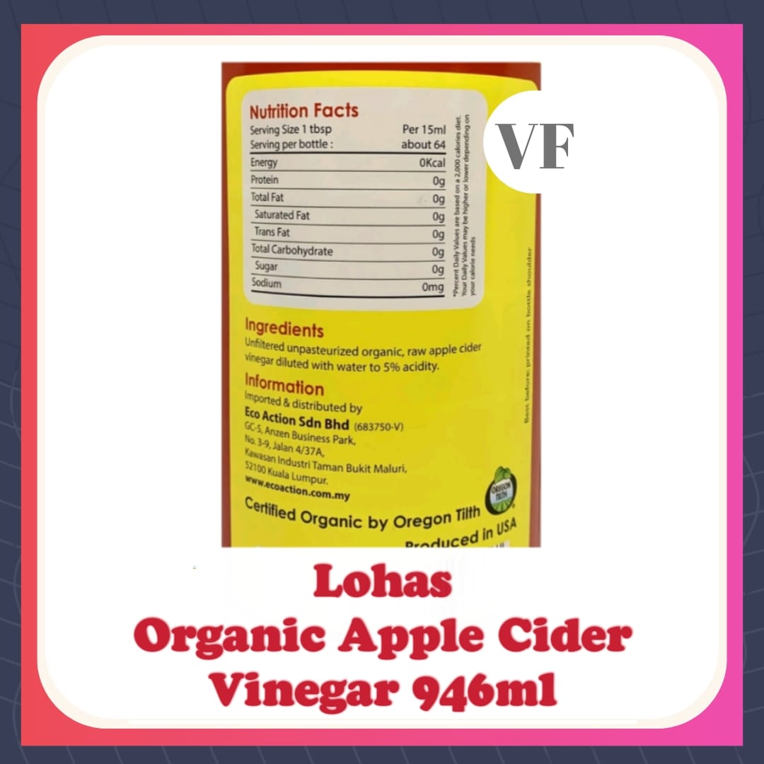 LOHAS Organic Apple Cider Vinegar 946ml | Shopee Singapore
