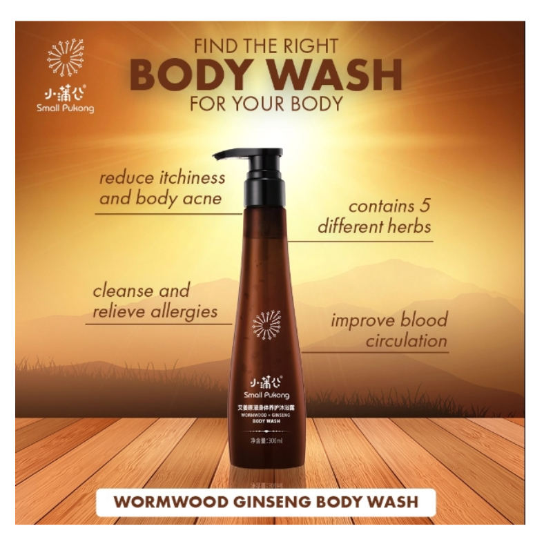 Small Pukong Wormwood Ginseng Body Wash 300ml 小蒲公艾姜原液 身体养护沐浴露 x Expiry ...