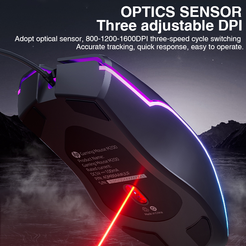 HP M200 Optimum Performance Optical Wired Gaming Mouse Adjustable 800 ...