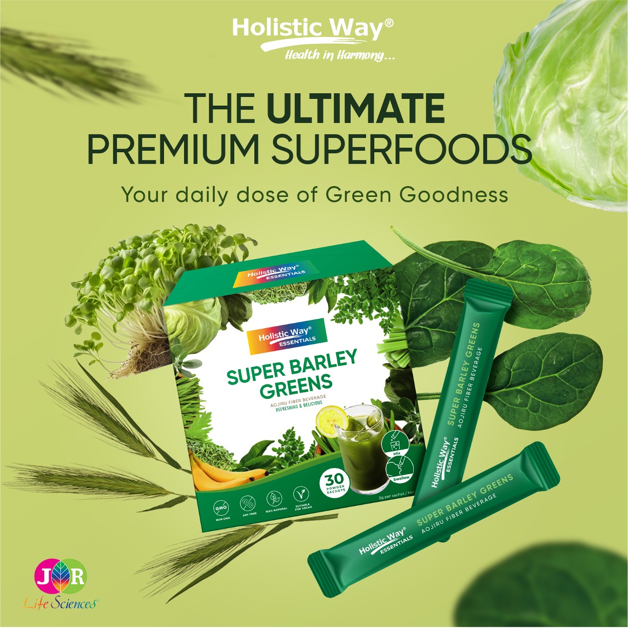 Holistic Way Essentials Super Barley Greens - Halal, Vegan (30 Sachets ...