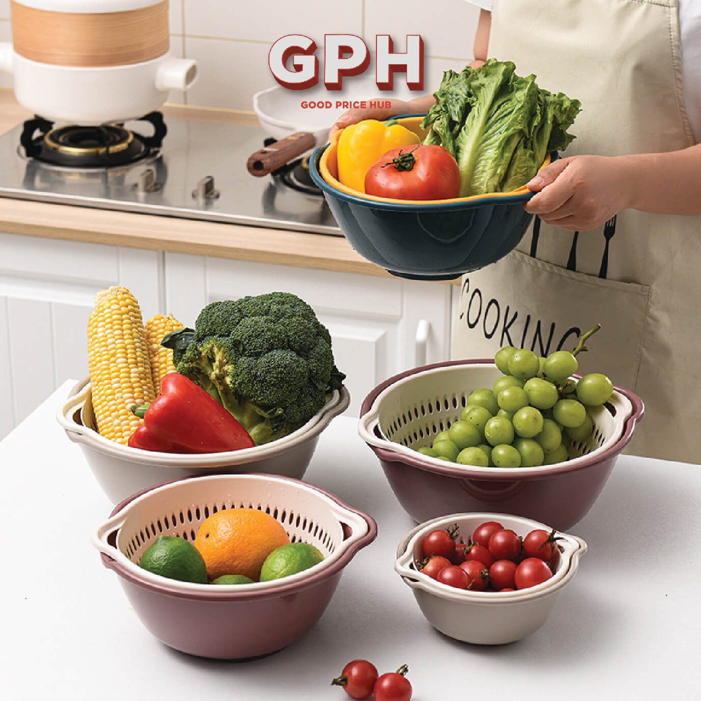 2 IN 1 Kitchen Strainer / Draining Basket / Washing Vegetable Fruits ...