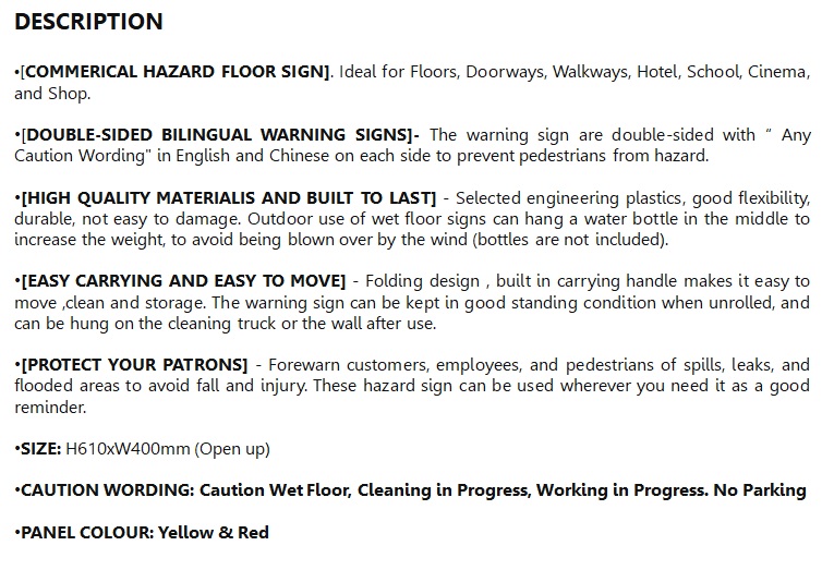 COMMERICAL HAZARD FLOOR SIGN/ FOLDABLE WET FLOOR SIGN/ FLOOR CAUTION ...
