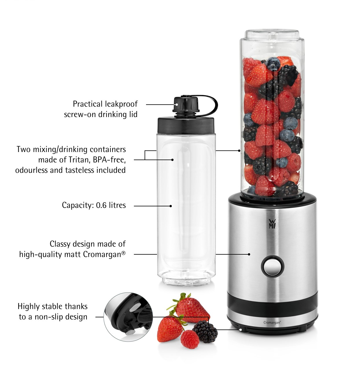 WMF KITCHENminis Smoothie-To-Go Silver 300W 0.6Liters Tritan | Shopee ...