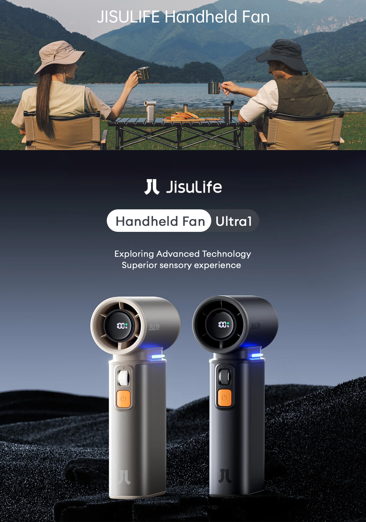 JISULIFE 3 in 1 Portable Jet Fan Ultra 1 9000mAh 1-100 Speed Levels LED ...
