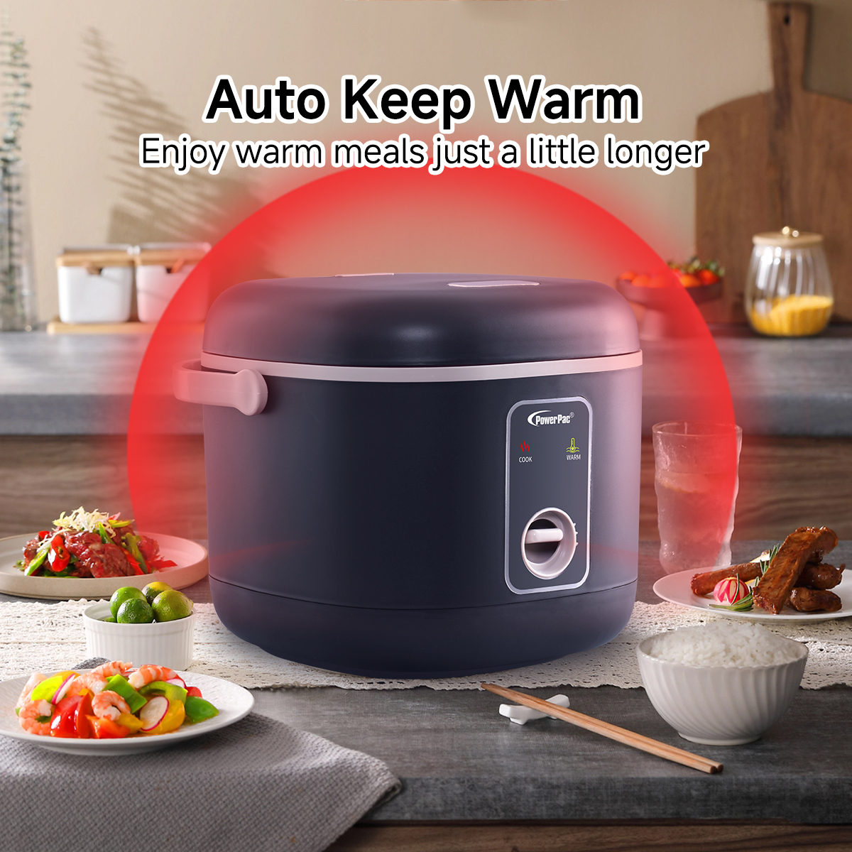 PowerPac Rice Cooker 0.8L with Steamer & non-stick Inner Pot (PPRC610 ...