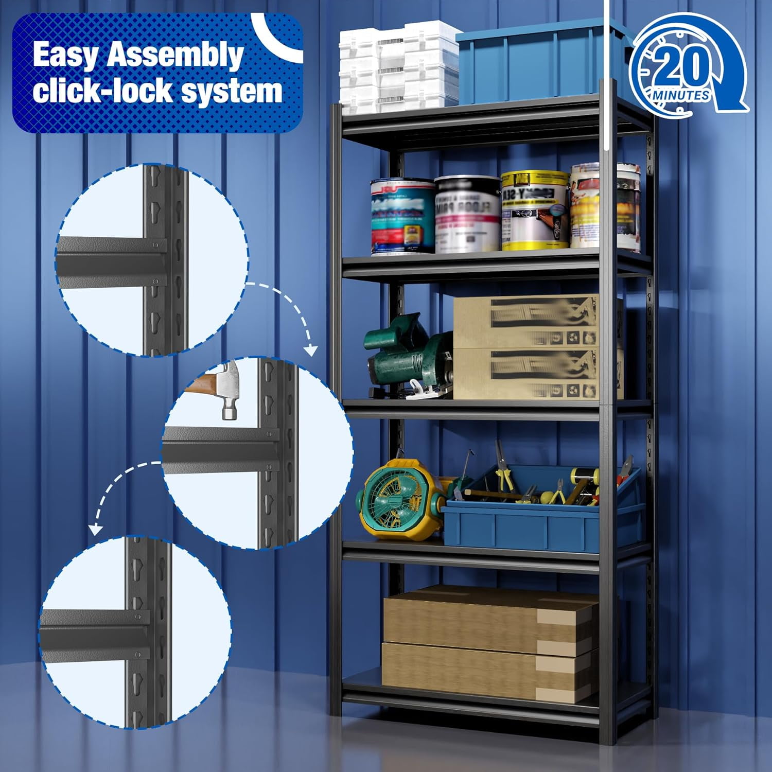 SteelMax 5 Tier Shelving Rack Black Boltless Storage Shelf Heavy Duty ...