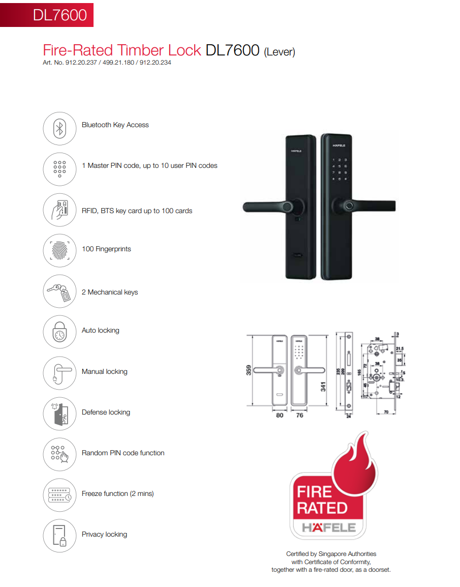 HAFELE GL5700 METAL GATE DIGITAL DOOR LOCK + HAFELE DL7600 FIRE RATED ...